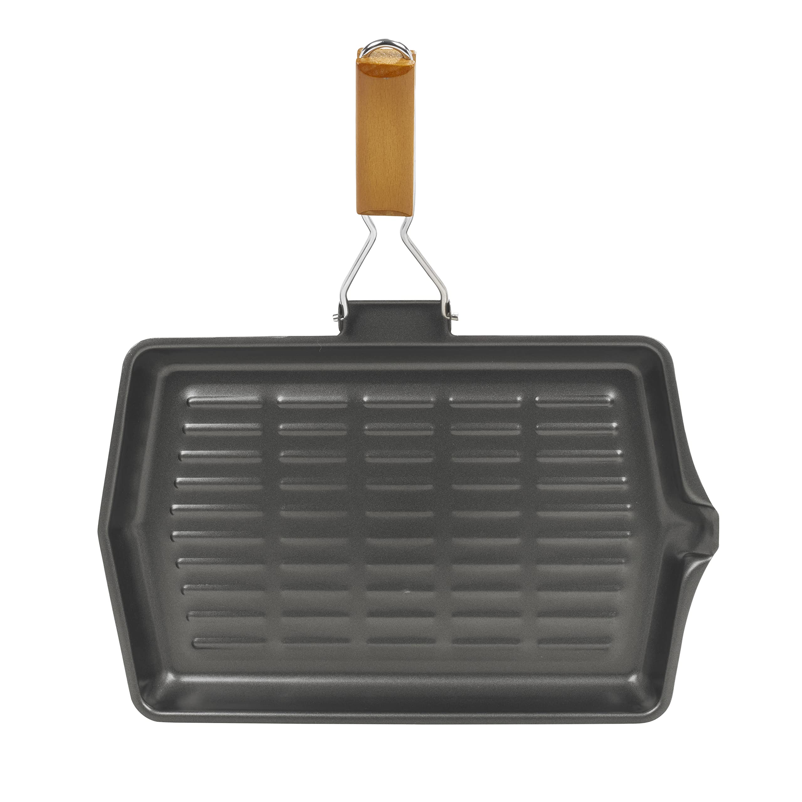 Homiu Griddle Pan Plate Carbon Steel with Non-Stick Ridge Surfaces Frying Pans with Folding Handle for Stoves and Grills (Large Rectangular Pan)