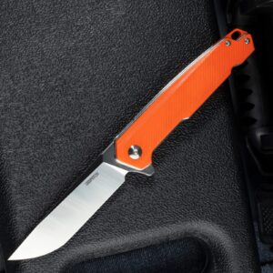 Dispatch D2 Steel Folding Pocket Knife Orange G10 Handle, Bearing Flipper Liner Lock for Survival, Hunting, Tactical, Outdoor Camping EDC