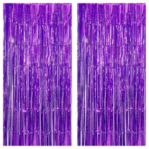 katchon, xtralarge purple foil fringe curtain - 8x3.2 feet, pack of 2, purple party decorations | purple backdrop curtain for mermaid birthday decorations | purple streamers for mardi gras decorations