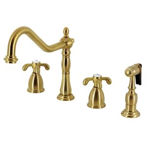 kingston brass kb1797txbs french country widespread kitchen faucet sprayer, brushed brass