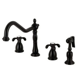 kingston brass kb1790txbs french country widespread kitchen faucet with brass sprayer, matte black