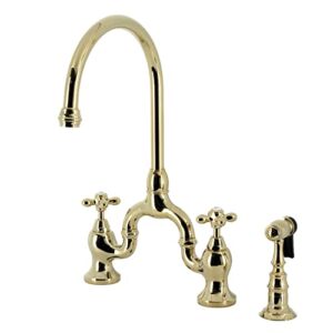 kingston brass ks7792axbs english country bridge kitchen faucet sprayer, polished brass