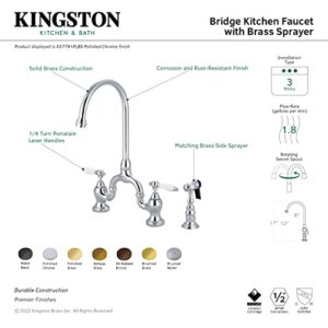 Kingston Brass KS7792PLBS English Country Bridge Kitchen Faucet Sprayer, Polished Brass