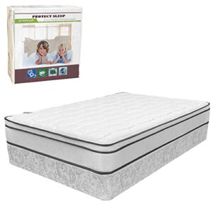 mattress comfort, 10-inch meduim plush eurotop pillowtop innerspring mattress & 8" wood box spring set with mattress protector, full