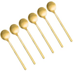 pack of 6, gold plated stainless steel espresso spoons,lyflux mini teaspoons set for coffee sugar dessert cake ice cream soup antipasto cappuccino, 5.3 inch