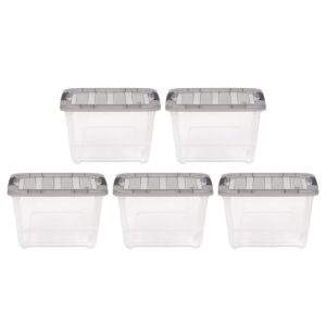 iris usa 19 quart stack & pull clear plastic storage box, gray, 5 pack