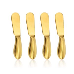 huigt golden stainless steel butter knife multipurpose cheese and butter spreader knive condiment knives, cheese knife for home kitchen use (4 pcs), 5.3inch*1inch (a004)