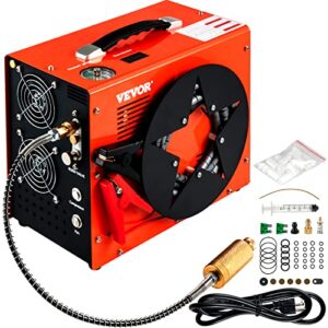 vevor pcp air compressor, auto-stop powered by dc 12v car or home ac 110v/220v, 4500psi/30mpa/300bar w/built-in water/oil adapter & cooling fan for paintball, scuba, air rifle