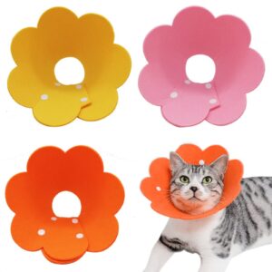 jakonay 3pcs cat recovery collar cat protection collar cones for cats sunflower neck cat cone anti-licking recovery collar to prevent from biting scratching(pink, orange, yellow) (m)