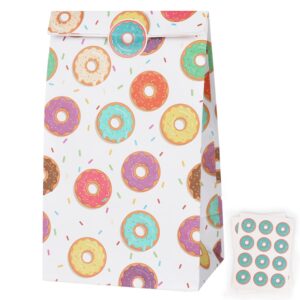 fowecelt 24 pack donut party favor bags, sweet doughnut goodie candy treat bag for kids birthday party baby shower decoration supplies