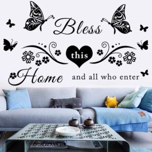 vinyl wall stickers quotes wall art decal sticker bless this home and all who enter wall decals flowers butterfly wall decor sticker for entryway living room home decor.