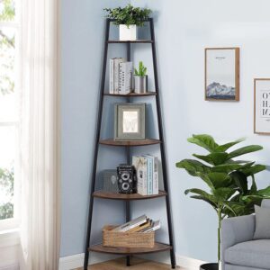 naiyufa industrial corner shelf stand,5 tier corner shelf,modern corner bookshelf small bookcase, rustic tall corner ladder bookcase plant stand for living room,kitchen,home office