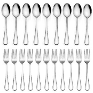 lianyu 24-piece forks and spoons silverware set, 12 teaspoon and 12 salad fork, stainless steel flatware cutlery set for home kitchen hotel, mirror finished, dishwasher safe