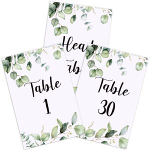 31 pieces wedding table numbers cards 1-30 with head table numbers greenery eucalyptus table cards double sided party table numbers for reception baby shower anniversary birthday bridal party