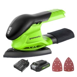 greenworks 24v finishing mouse sander 11,000 opm cordless with 2ah battery and charger