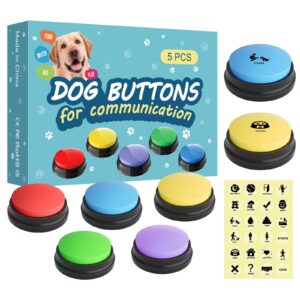 5 pack-dog buttons for communication starter pack,𝘿𝙤𝙜 𝘽𝙪𝙩𝙩𝙤𝙣𝙨 𝙏𝙖𝙡𝙠,training pet to speaking buttons,speech buttons with words voice record buttons,push buttons to talk-dog gifts&stuff