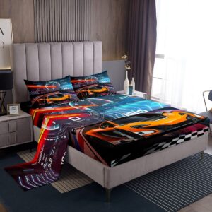 feelyou race car bedding sheets boys extreme sports sheet set for kids boys cool car bedding fitted sheet car sports bed sheets 1 sheet set with 2 pillowcases full size