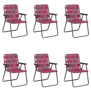 6 pcs folding lawn chairs set, portable outdoor patio chairs w/stable metal frame & armrests, webbed folding beach chairs set for lawn patio garden backyard (red)