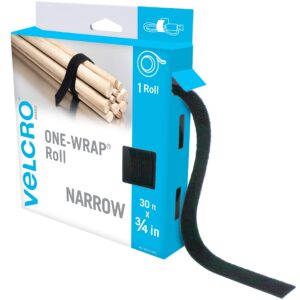 velcro brand vel-30767-ams narrow straps 3/4 in x 30 ft roll | cut to length reusable self-gripping tape | bundle wrap garden tools, hoses, organize craft supplies, camping gear, more | black