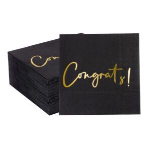 congratulations cocktail napkins 50 pack gold foil congrats! black paper napkins party supplies disposable bar napkins perfect for engagement, graduation, baby shower, celebration party 6.5'' x 6.5''