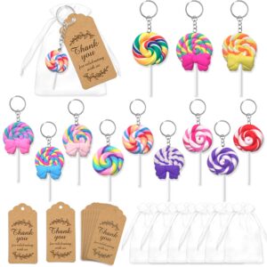 banballon 12pcs lollipops party favors set with lollipops keychains charms thank you tags and white organza bags for sweet party favors candyland birthday party supplies baby shower holiday