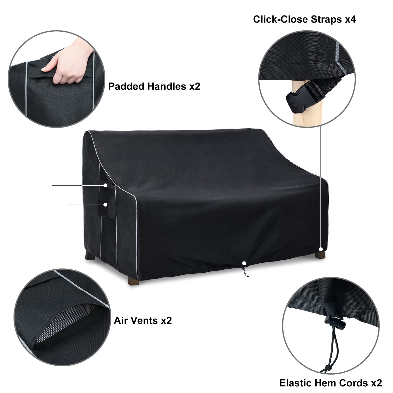 Outdoor Furniture Covers Waterproof, 2-Seater Patio Loveseat Sofa Covers Fits up to 76 x 40 x 31 inches, Black