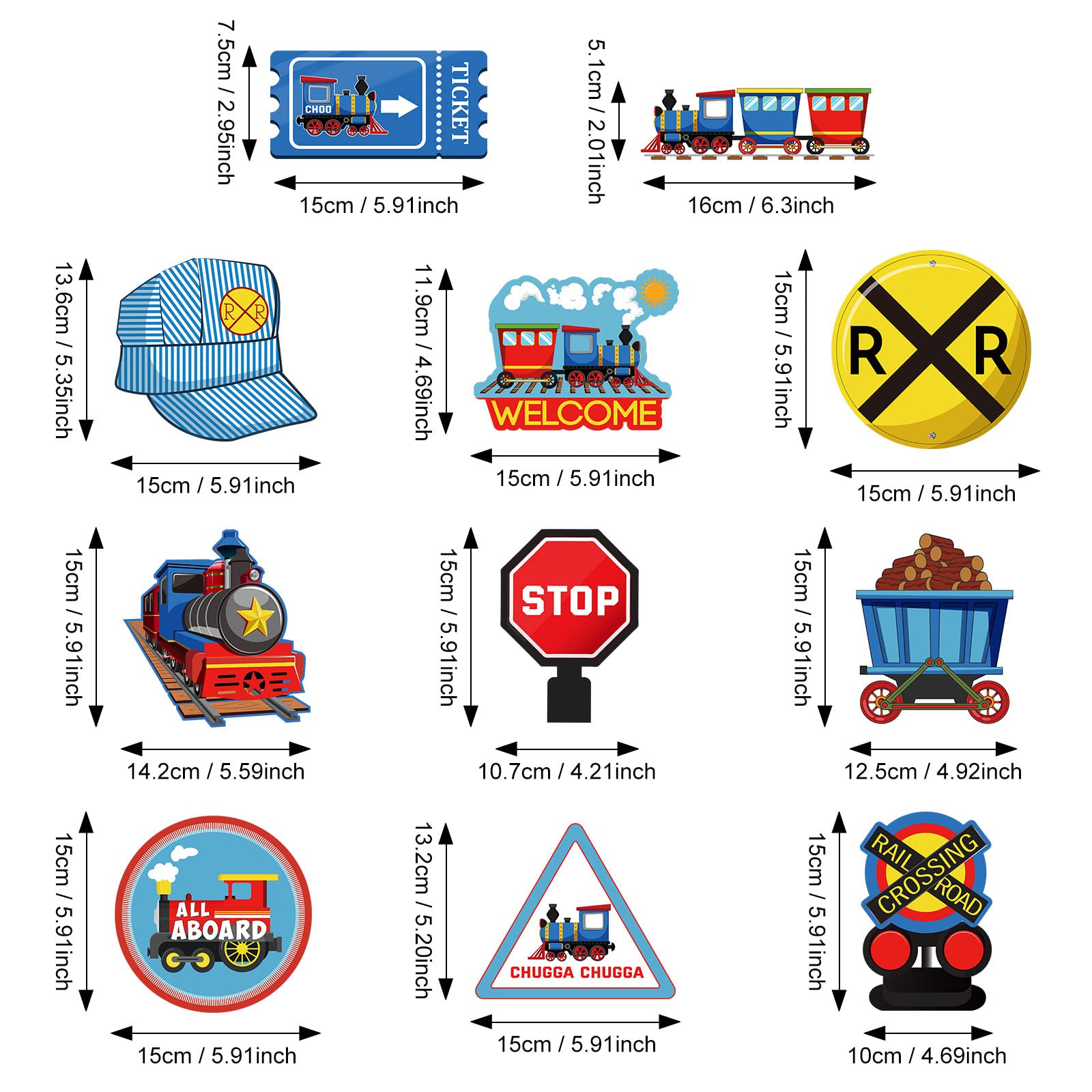 51 Pieces Train Birthday Party Supplies Decorations Transportation Hanging Swirls Steam Train Ceiling Decor for Railroad Traffic Sign Party I'm Two Party Baby Shower Favors Supplies