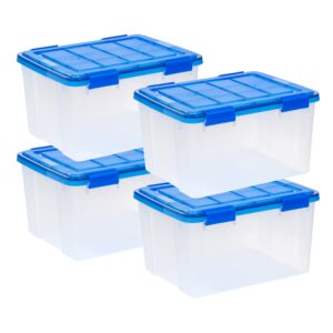 iris usa 4pack 46.6qt weatherpro airtight plastic storage bin with lid and seal and secure latching buckles