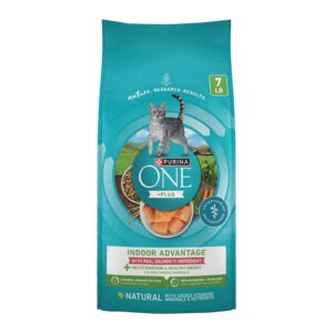 purina one natural low fat, indoor dry weight control high protein cat food plus indoor advantage with real salmon - 7 lb. bag