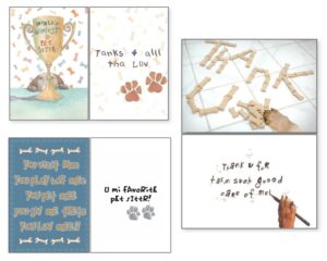 dog speak pet sitter thank you cards three (3) pack - world's greatest, favorite, and thank you cards