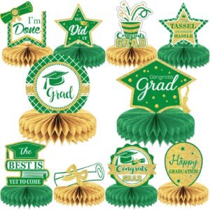 10pcs class of 2024 graduation party decorations 2024 congrats grad honeycomb centerpieces congratulate graduation table toppers for graduation party favor supplies(green)