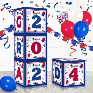 graduation decorations class of 2024, 4 pcs red and blue graduation balloon boxes, 2024 graduation decorations, high school and college graduation party decorations supplies