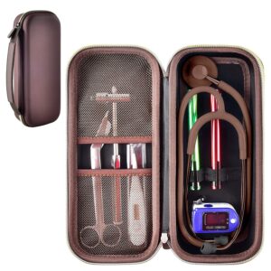 stethoscope case compatible with 3m littmann classic iii monitoring/lightweight ii s.e/cardiology iv diagnostic/mdf acoustica stethoscopes, extra pocket for doctor & nurse accessories (dark brown)