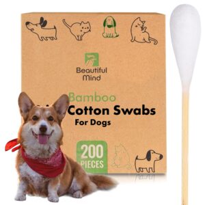 dog q tips - 200pcs - 6'' long bamboo cotton swabs for dog ear cleaning - large 0.35'' cotton tips, biodegradable & eco-friendly - ear swabs for dogs, professional pet ear cleaning for dogs and cats.