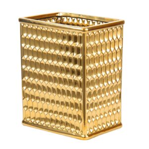 rzcnc ceramic gold square trash can waste basket, decorative garbage can for bathroom, bedroom, home office, kitchen, dorm, college (1.5 gallon, small, open top)