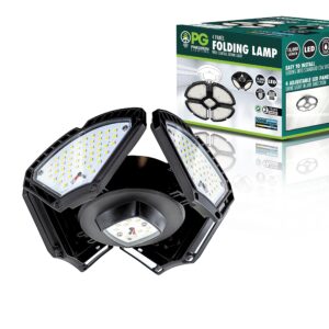 pinegreen lighting led garage light, features down light design 15000lm ultra bright energy efficient 100w (900w equivalent) premium metal housing deformable 4 adjustable panels 15000 lumen e26 base