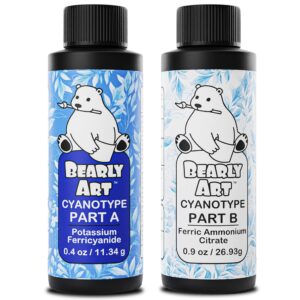 bearly art cyanotype kit - sun - solar print set for photographic printing on paper and fabric - 2 part sensitizer - archival - creates 32 8"x10" prints on paper and 25 on fabric