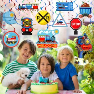 51 Pieces Train Birthday Party Supplies Decorations Transportation Hanging Swirls Steam Train Ceiling Decor for Railroad Traffic Sign Party I'm Two Party Baby Shower Favors Supplies