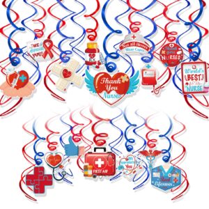 howaf thank you nurses decoration hanging swirls - 30 pieces red and blue nurse appreciation week party decor - medical party, rn party, nurse day, happy nurses week decorations