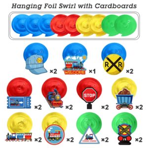 51 Pieces Train Birthday Party Supplies Decorations Transportation Hanging Swirls Steam Train Ceiling Decor for Railroad Traffic Sign Party I'm Two Party Baby Shower Favors Supplies