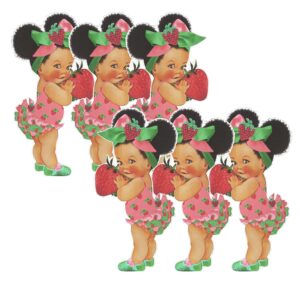 girl paper cutouts fruit theme african american baby shower birthday decoration one sided print (10 inches - 6pcs, strawberry girl)