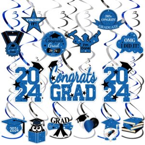 tifeson graduation decorations 2024 blue - 36 pcs graduation party supplies, congrats grad hanging swirls decorations, high school college graduation party decorations class of 2024 decor