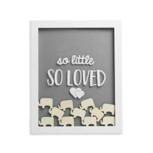 pearhead so little so loved wooden elephant token frame, little wishes signature baby shower guestbook alternative, gender-neutral pregnancy keepsake with 65 signature tokens and pen, gray and white