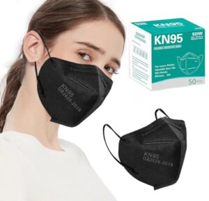 sdiw 50pcs kn95 masks black face masks 5 layer masks filter efficiency≥95% with elastic ear loops and nose bridge clip breathable face mask