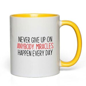 bubble hugs nurse 2tone yellow mug 11oz - never give up - labor clinical certified nursing assistant surgical emergency oncology practitioner