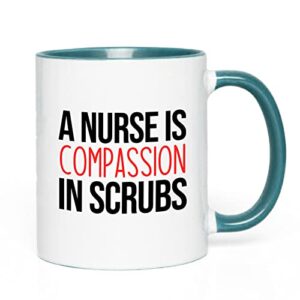 bubble hugs nurse 2tone green mug 11oz - a nurse is compassion - labor clinical certified nursing assistant surgical emergency oncology practitioner