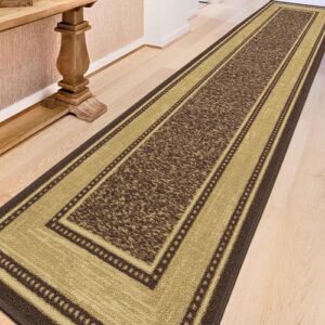 ottomanson ottohome non-slip rubberback bordered design 3x10 indoor runner rug, 2'7" x 9'10", brown