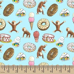 springs textiles curious george fabric party toss in blue 100% cotton fabric by the yard 44 inches