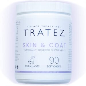 tratez skin and coat supplement for dogs, 90 soft chews with vitamin e and essential fatty acids (omega 3, omega 6 and omega 9 fish oil), advanced formula with anti-inflammatory properties