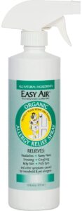 easy air organic allergy relief spray, clear liquid formula for instant relief for symptoms of pet allergies, dust and mite allergy - 16 fl oz